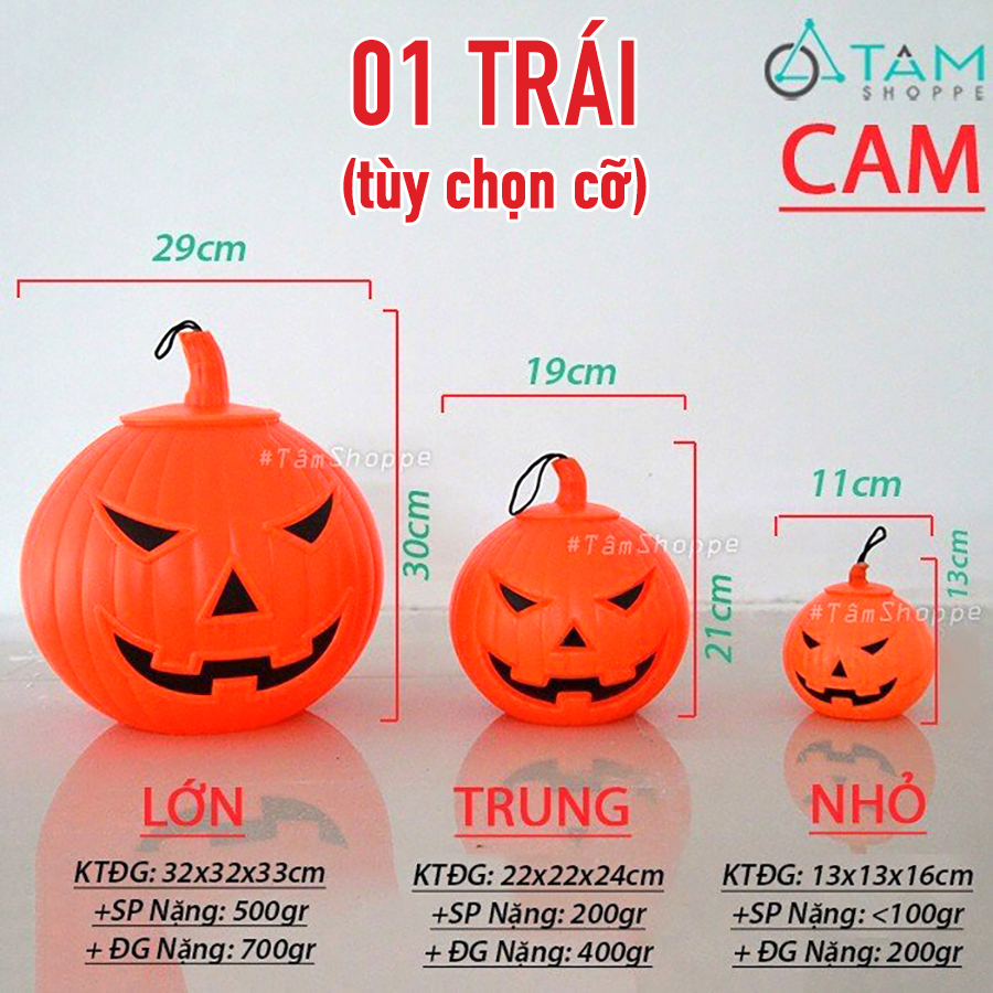 Quả bí ngô Halloween nhựa cứng cam đen nhiều cỡ TRAI-BINGO-02