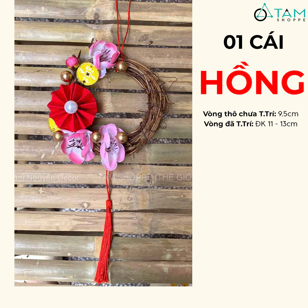 Vòng treo dây rừng Mai Đào Mini Decor Tết [Cute - Nhiều kiểu] PKT-TET-13