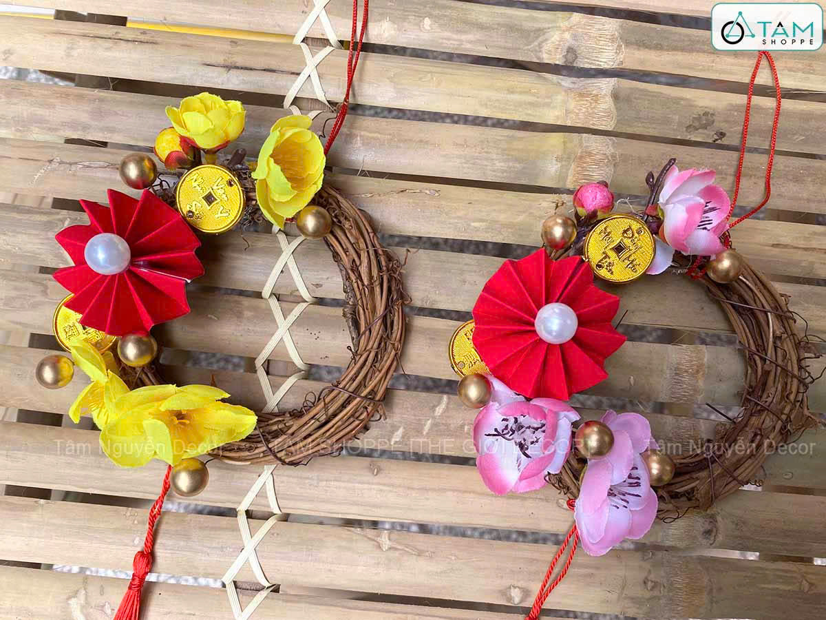 Vòng treo dây rừng Mai Đào Mini Decor Tết [Cute - Nhiều kiểu] PKT-TET-13